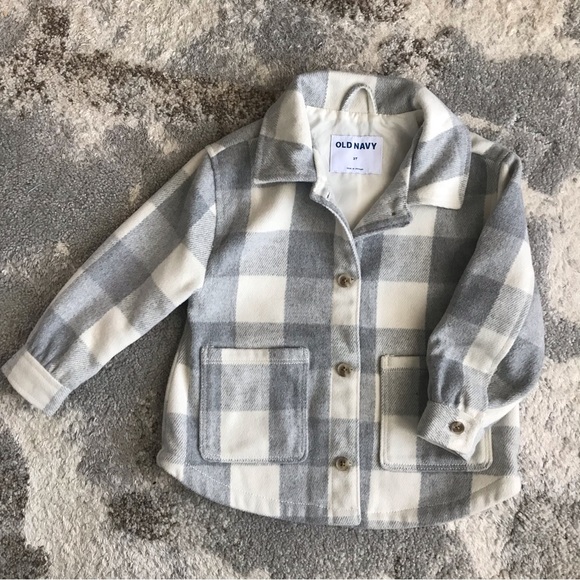 Old Navy | Jackets & Coats | Old Navy Girls Shacket Thick Gray White ...